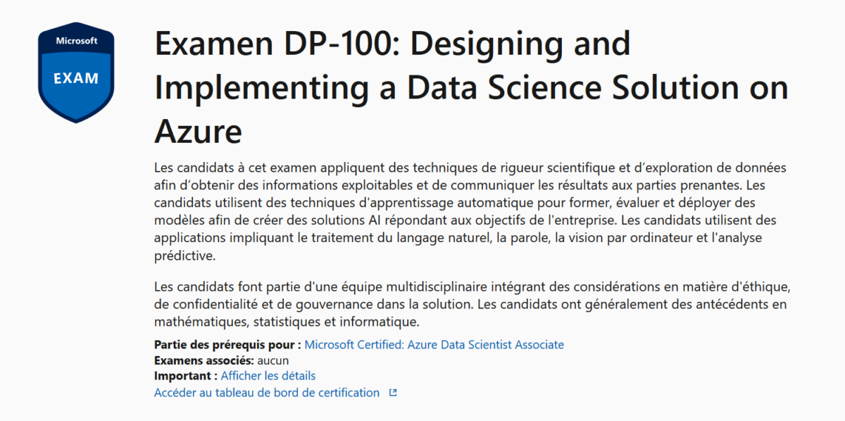 Certification DP-100 Designing and Implementing a Data Science Solution ...